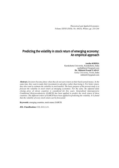 Pdf Predicting The Volatility In Stock Return Of Emerging Economy An