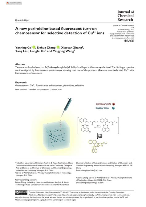 Pdf A New Perimidine Based Fluorescent Turn On Chemosensor For Selective Detection Of Cu 2 Ions