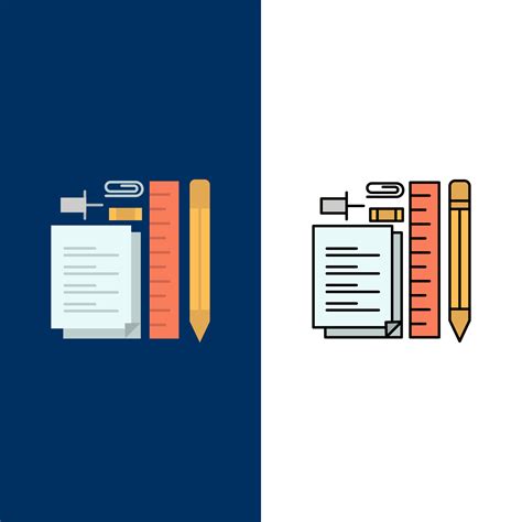 Stationary Pencil Pen Notepad Pin Icons Flat And Line Filled Icon Set Vector Blue Background