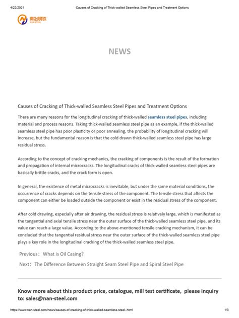 Causes Of Cracking Of Thick Walled Seamless Steel Pipes And Treatment Options Pdf Pipe