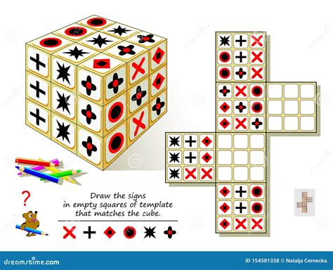 Logic Puzzle Game For Smartest Draw The Signs In Empty Squares Of Template That Matches The
