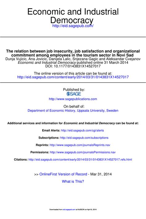 Pdf The Relation Between Job Insecurity Job Satisfaction And Organizational Commitment Among