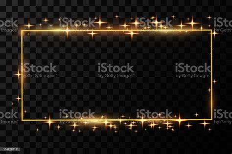 조명 효과와 벡터 황금 프레임입니다 빛나는 사각형 배너입니다 검은 투명 배경에 고립 벡터 일러스트 레이 션 Eps 10 0명에 대한 스톡 벡터 아트 및 기타 이미지 Istock
