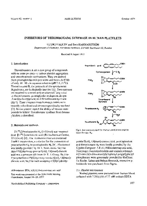 Pdf Inhibitors Of Thromboxane Synthase In Human Platelets Sven