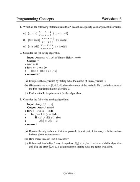 Worksheet 6 Programming Concepts Worksheet 6 Which Of The Following Statements Are True In