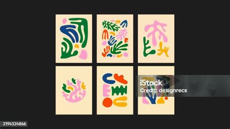 고립된 배경에 부드러운 색상의 미적 포스터와 추상 요소 모음 Art Matisse 스타일의 특이한 모양의 많은 요소 모음 종이 질감으로 손으로 그린 것 앙리 마티스에 대한