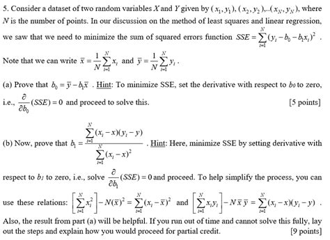 Solved Consider A Dataset Of Two Random Variables X And Y Chegg Com