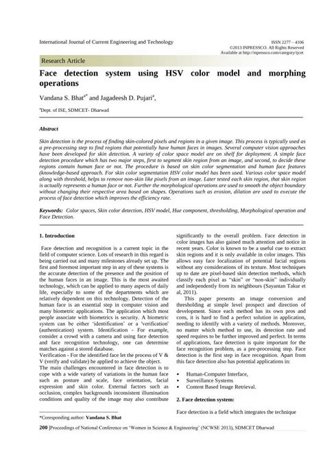 Pdf Face Detection System Using Hsv Color Model And Wp