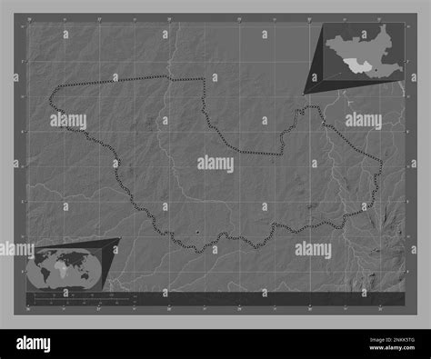 Western Equatoria State Of South Sudan Bilevel Elevation Map With Lakes And Rivers Corner