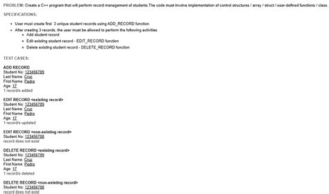 Solved Problem Create A C Program That Will Perform Record