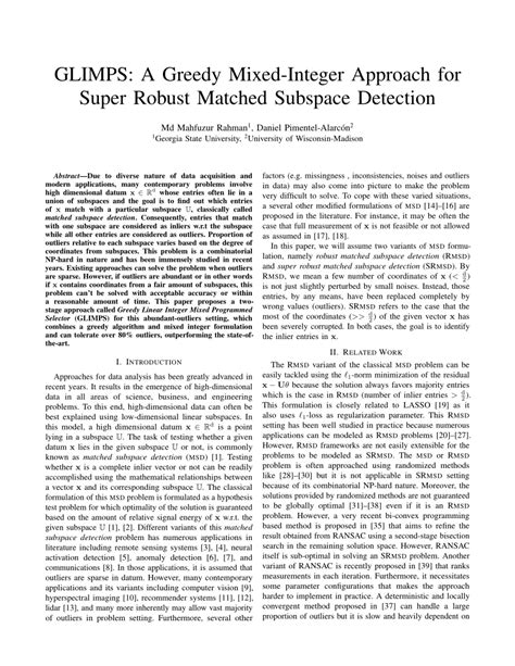 Pdf Glimps A Greedy Mixed Integer Approach For Super Robust Matched Subspace Detection