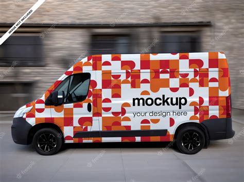 Cargo Van Mockup Psd 현실적인 차량화물 밴 상용차 스티커 Ev 모형 템플릿 프리미엄 Psd 파일