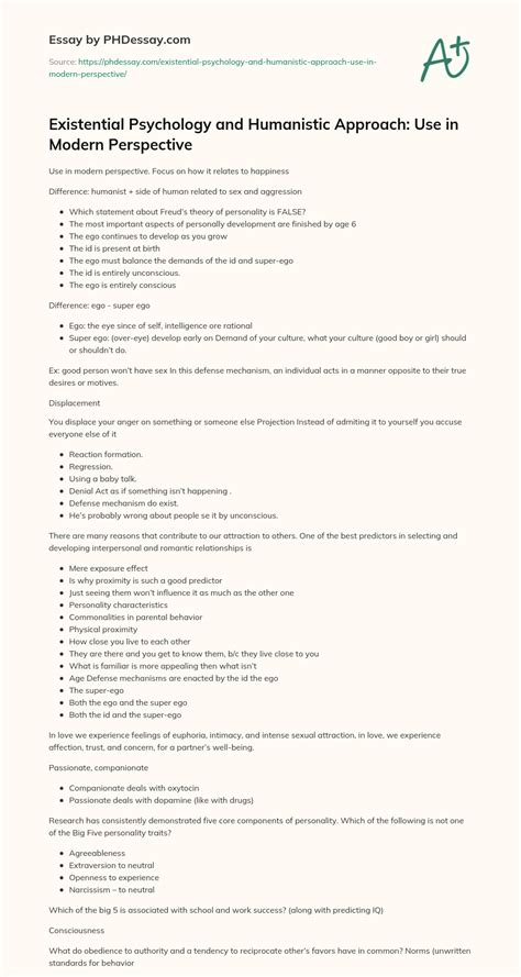 Existential Psychology And Humanistic Approach Use In Modern Perspective