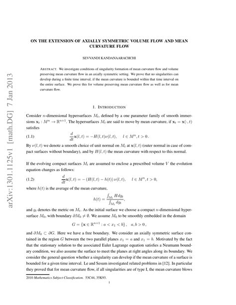 Pdf On The Extension Of Axially Symmetric Volume Flow And Mean Curvature Flow