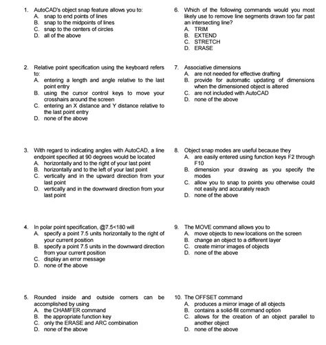 Solved 1 Autocads Object Snap Feature Allows You To A B