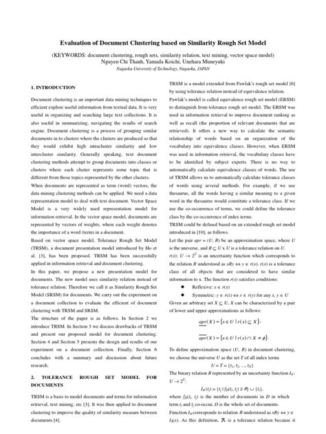 Evaluation Of A Similarity Rough Set Model For Improving Document