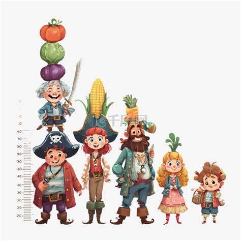 儿童身高表尺子卡通蔬菜海盗素材图片免费下载 千库网
