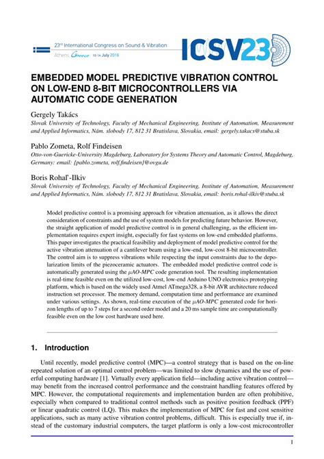 Pdf Embedded Model Predictive Vibration Control On · Embedded Model