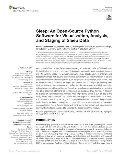 PDF Sleep An Open Source Python Software For Visualization Analysis And Staging Of Sleep Data