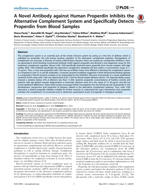 Pdf A Novel Antibody Against Human Properdin Inhibits The Alternative