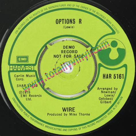 Totally Vinyl Records Wire Dot Dash Options R 7 Inch Promotional