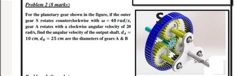 Problem 2 8 Marks For The Planetary Gear Shown In The Figure If The Outer Gear S Rotates