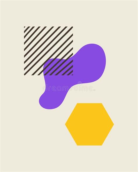 Poster With Abstract Shapes Hand Drawn Geometric Figure Square Grid Strip Hexagon