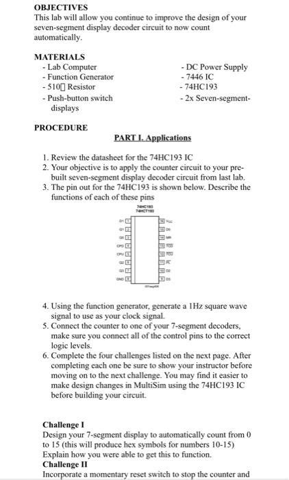 OBJECTIVES This Lab Will Allow You Continue To Chegg