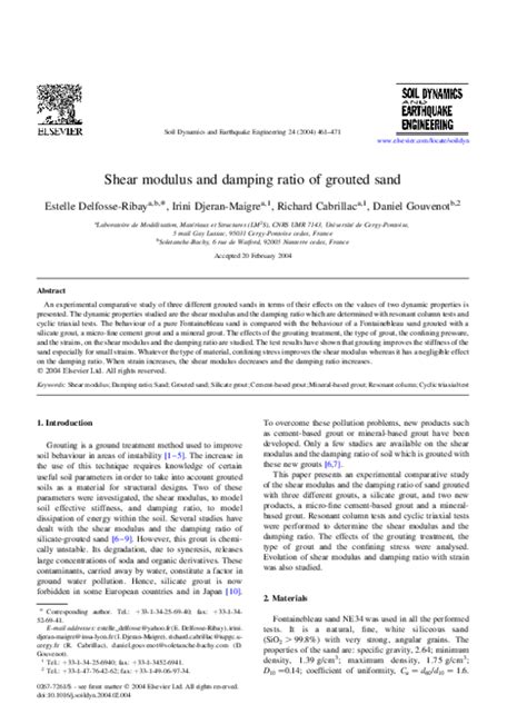 Pdf Shear Modulus And Damping Ratio Of Grouted Sand