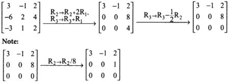 reduce the matrix [ 3 1 2 6 2 4 3 1 2 ] to a row echelon