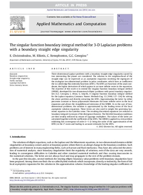 Pdf The Singular Function Boundary Integral Method For 3 D Laplacian