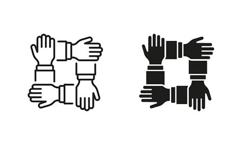 공동 작업 그룹 팀 작업 선형 픽토그램 회사 참여 라인 아이콘입니다 팀워크 얼라이언스 파트너십은 함께 윤곽선 아이콘을 손수 있도록 도와줍니다 편집 가능한 스트로크 격리된