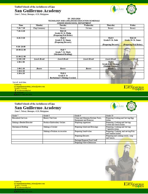 Tle Lab Sched Pdf Lunch Cooking