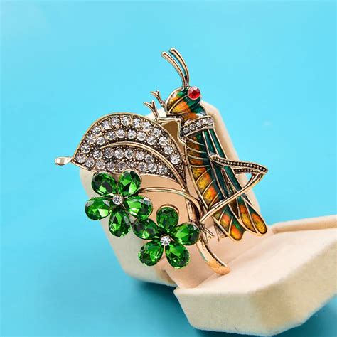 Vintage Crystal Grasshopper Brooches For Women Gofaer Finds Store