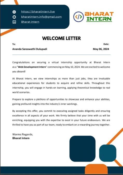 Ananda Saraswathi Dulipudi On Linkedin Webdevelopment Bharatintern