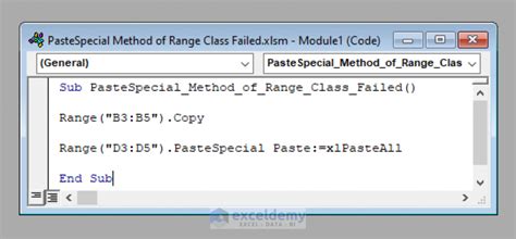Run Time Error Pastespecial Method Of Range Class Failed