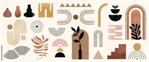 Hand Drawn Abstract Minimal Element Mid Century Vector Set Aesthetic Contemporary Stripe Line