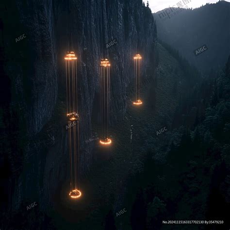Ai创作图瀑布灯素材 山形灯光灯带设计 三只玻璃柱灯 石头灯投光设计 地面发光柱 唯美壁灯居 神秘魔幻光影交错 山间照明工具 山丘灯 Vr特效灯光 山谷路灯 山体灯光布景 人体景观装置 迷路