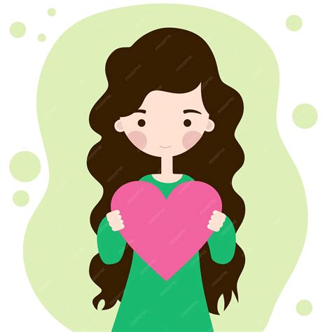 Premium Vector Cute White Girl With A Pink Heart Flat Illustration