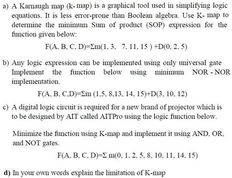 solved a a karnaugh map k map is a graphical tool used in