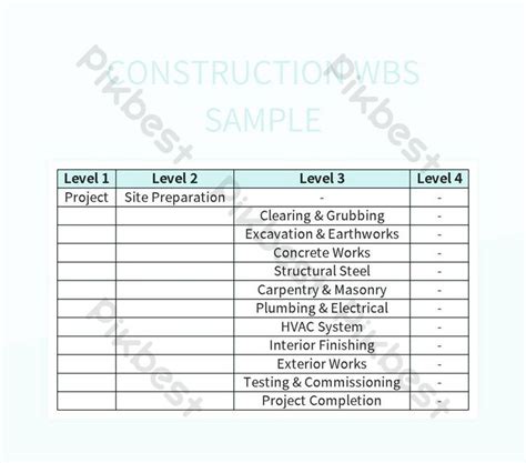 Effective Construction Wbs Example For Project Planning Excel Template Free Download Pikbest