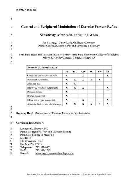 Pdf Central And Peripheral Modulation Of Exercise Pressor Reflex