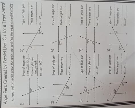 Angle Pairs Created By Parallell Lines Cut By A Transversal For Each Set Of Angles Name The