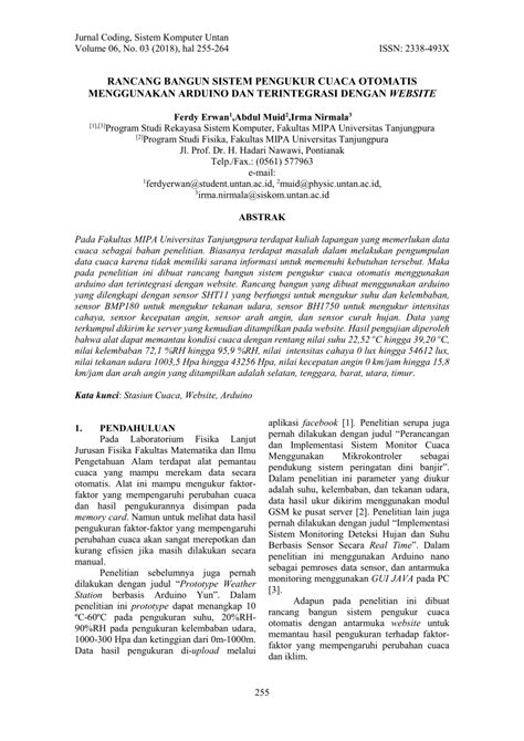 Pdf Rancang Bangun Sistem Pengukur Cuaca Otomatis Menggunakan Arduino