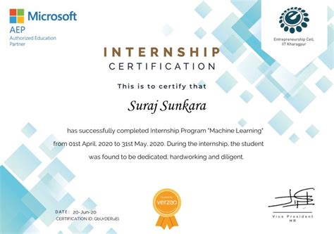 Completed An Internship On Machine Learning This Has Helped Me Get A Good Understanding Of