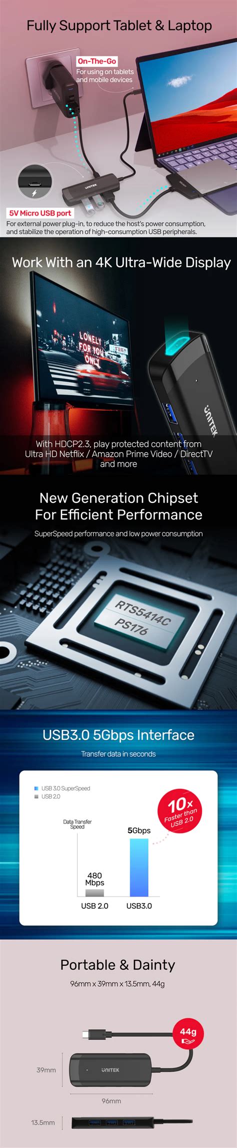 Unitek Usb Type C Powered Hub Usb Hdmi Mico Usb Power Port Umart Com Au