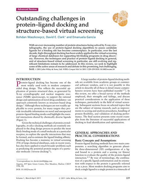 Pdf Outstanding Challenges In Protein Ligand Docking And Structure Based Virtual Screening