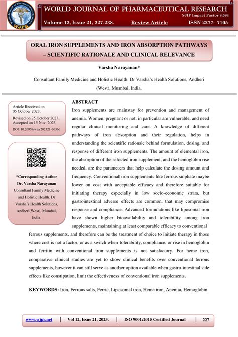 Pdf Oral Iron Supplements And Iron Absorption Pathways Scientific Rationale And Clinical