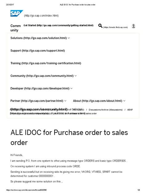 Ale Idoc For Purchase Order To Sales Order Pdf Computer Engineering Digital Technology