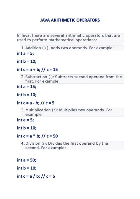 Java Arithmetic Operators Java Arithmetic Operators In Java There